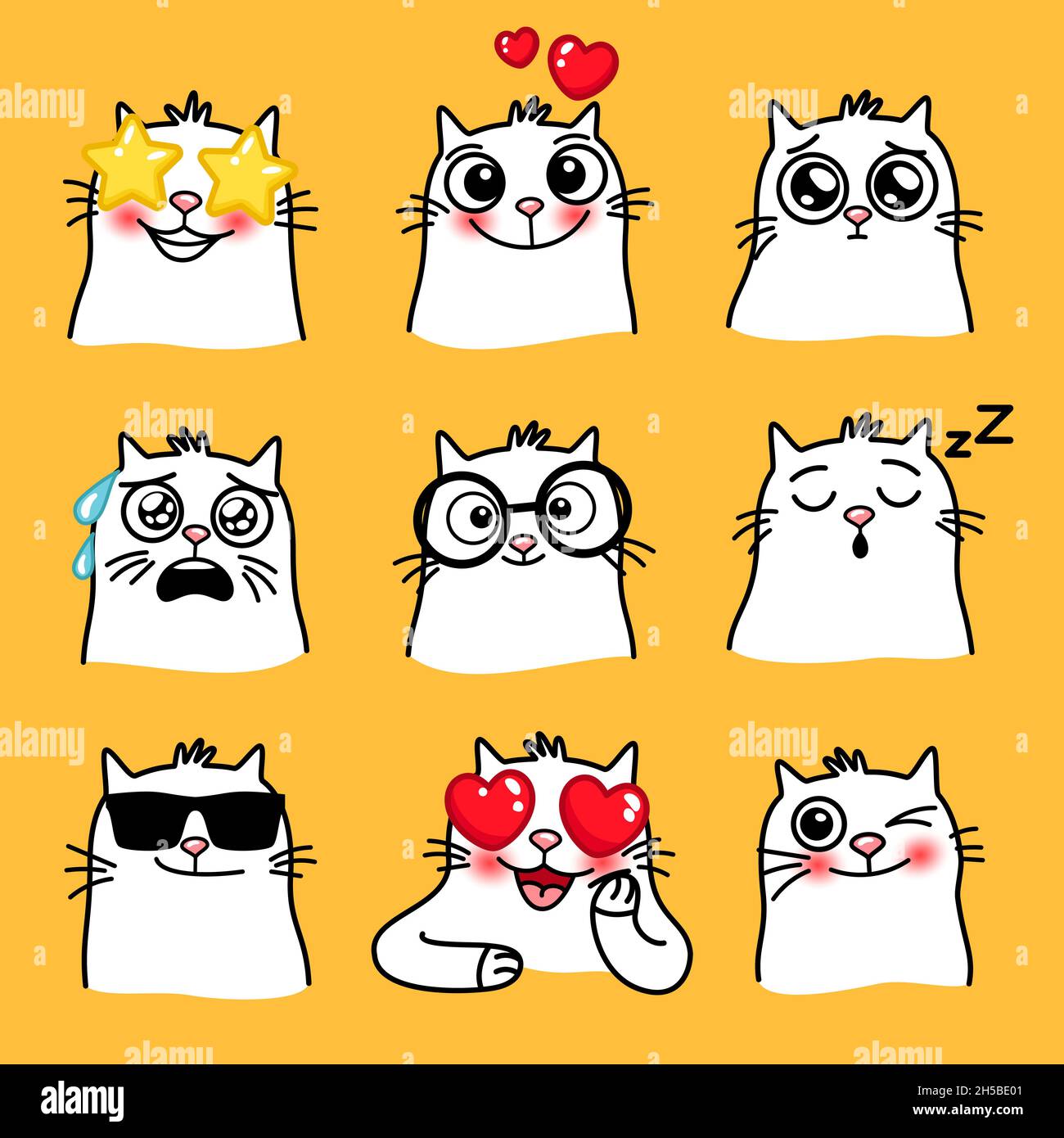 Katzenstimmung. Cartoon Emoji von Haustieren in verschiedenen ...
