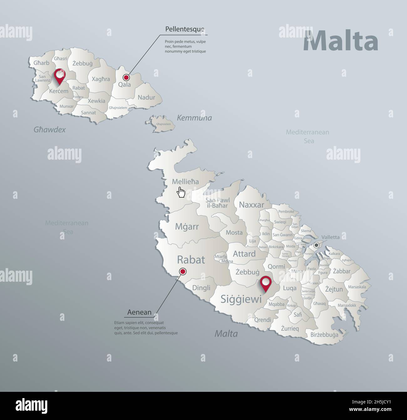 Malta Karte, administrative Teilung mit Namen, blau weiße Karte Papier ...