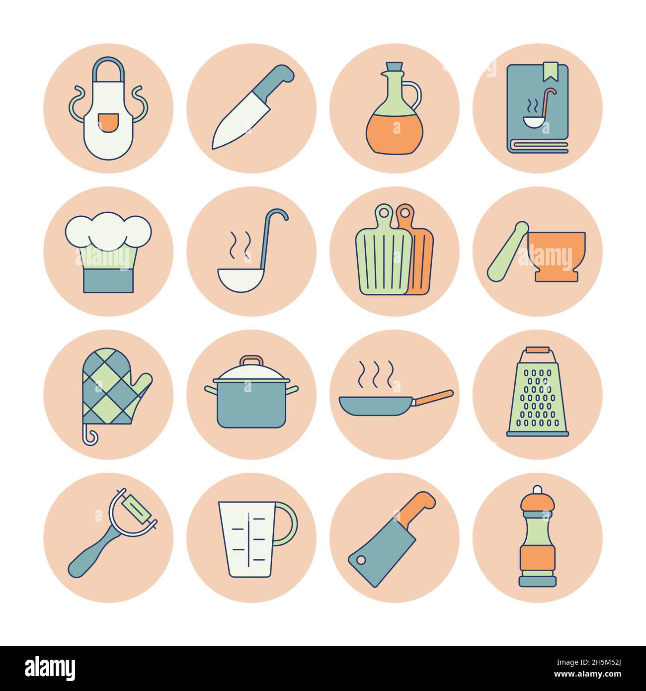 Koch-Lebensmittel und Küchen-Vektor-Symbol Set. Diagrammsymbol für das ...