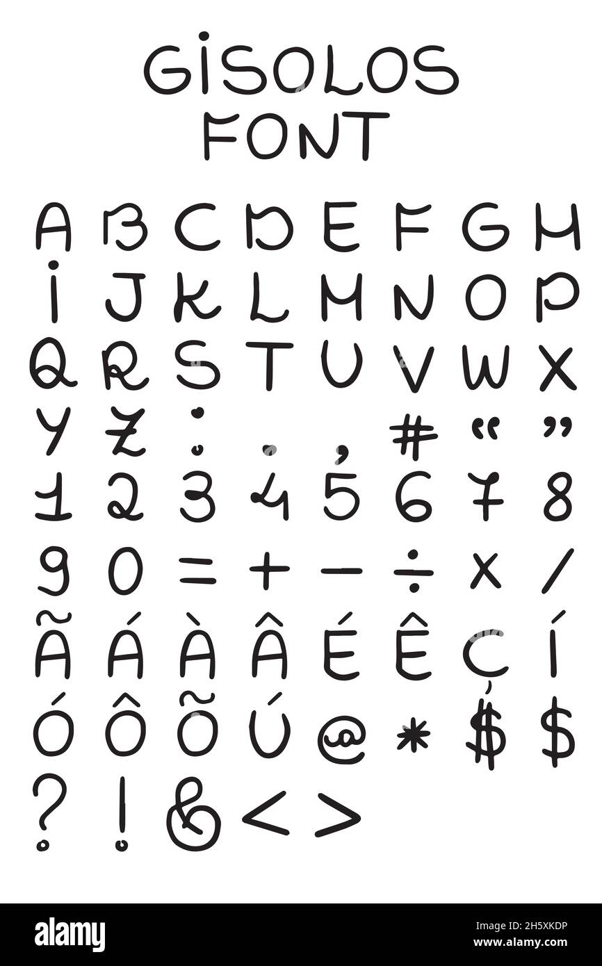 Handgezeichnete Buchstaben. Zahlen, mathematische Zeichen, Akzente ...