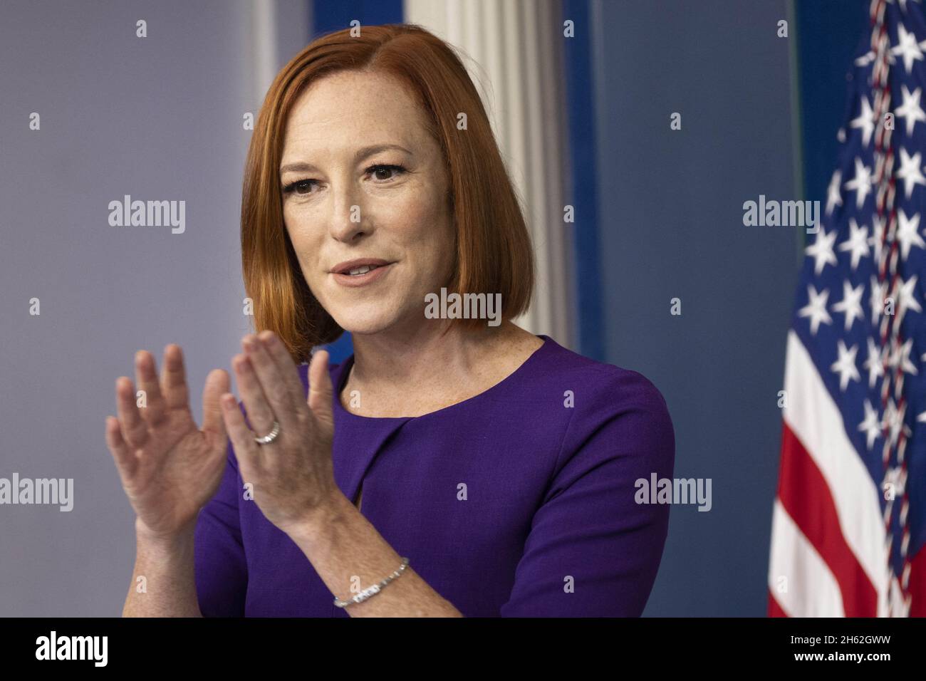 Die Pressesprecherin des Weißen Hauses, Jen Psaki, fand am 12. November 2021, am ersten Tag nach ...