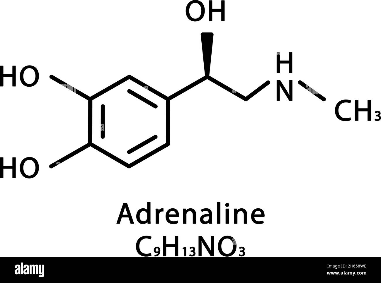Adrenalin-Molekülstruktur. Epinephrine skeletale chemische Formel ...