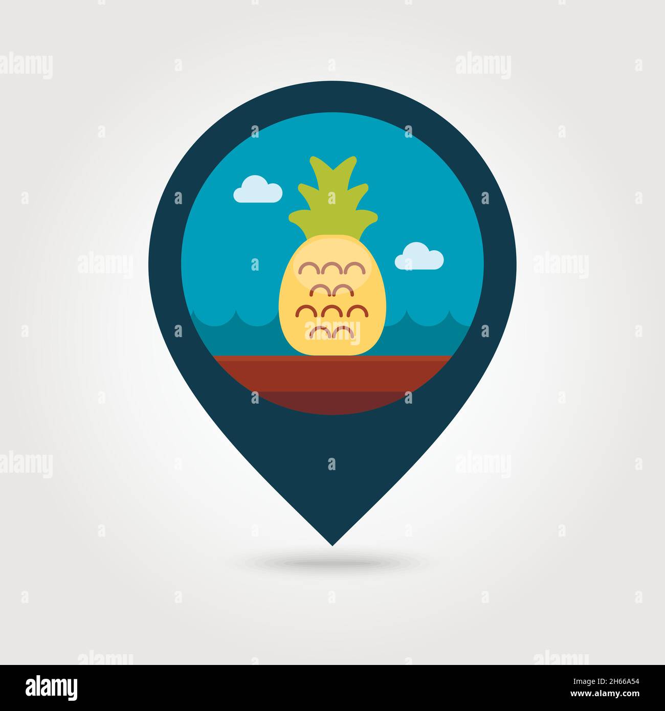 Ananas-Vektor-Pin-Map-Symbol. Zeiger auf Strandkarte. Markierungen für ...