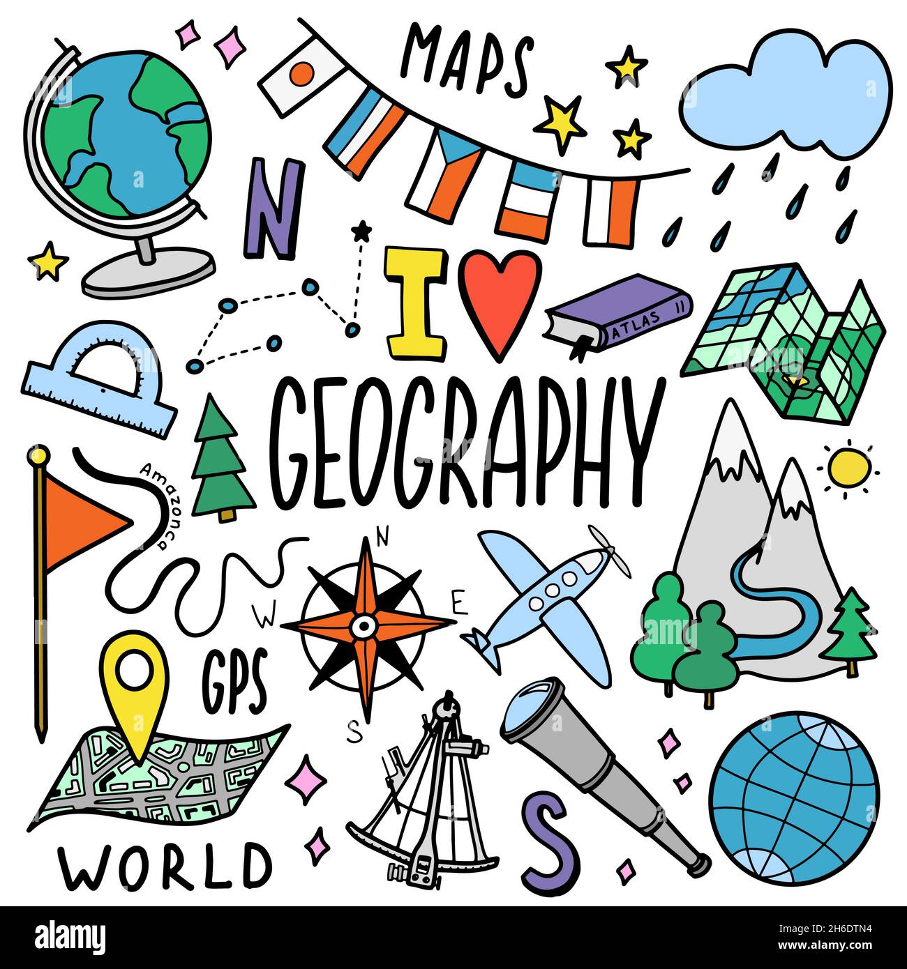 Geographie und Geologie Bildung Fach Handschrift Doodle Symbol der ...