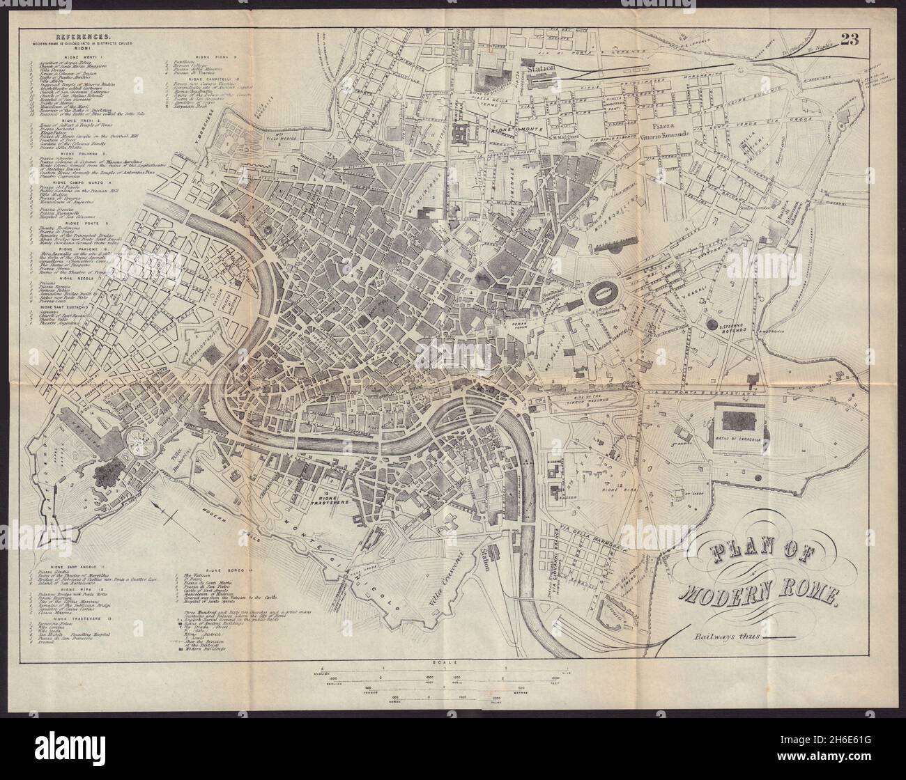 ROM ROMA antiker Stadtplan. Italien. BRADSHAW 1893 alt Stockfotografie ...