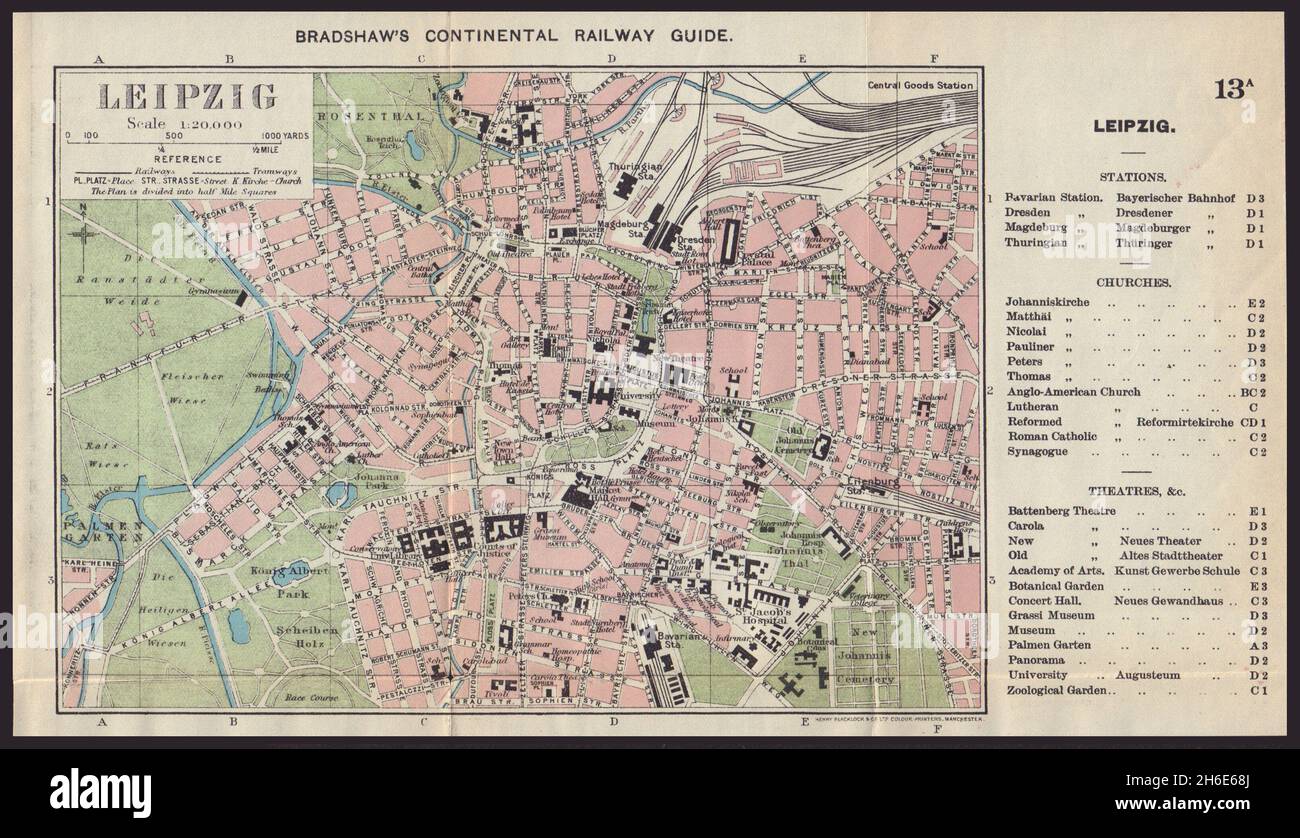 STADTPLAN VON LEIPZIG mit antikem Stadtplan. Deutschland. BRADSHAW ...