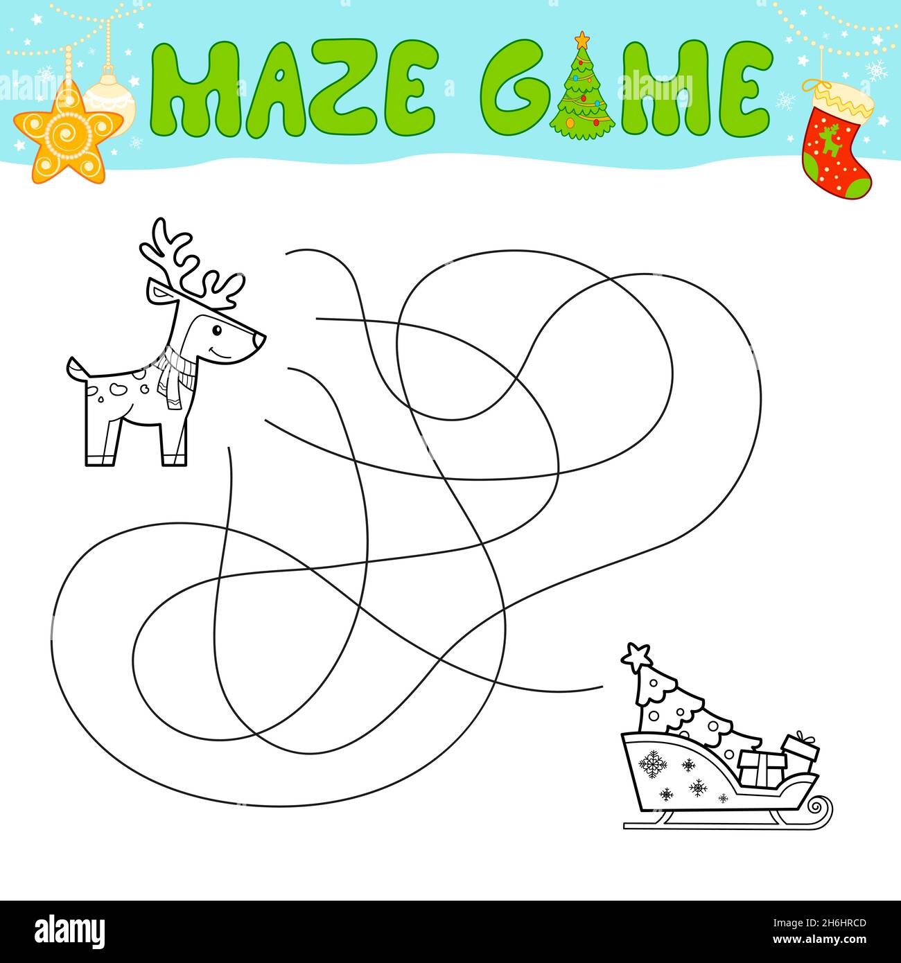 Christmas Maze Puzzle-Spiel für Kinder. Skizzieren Sie Labyrinth oder ...