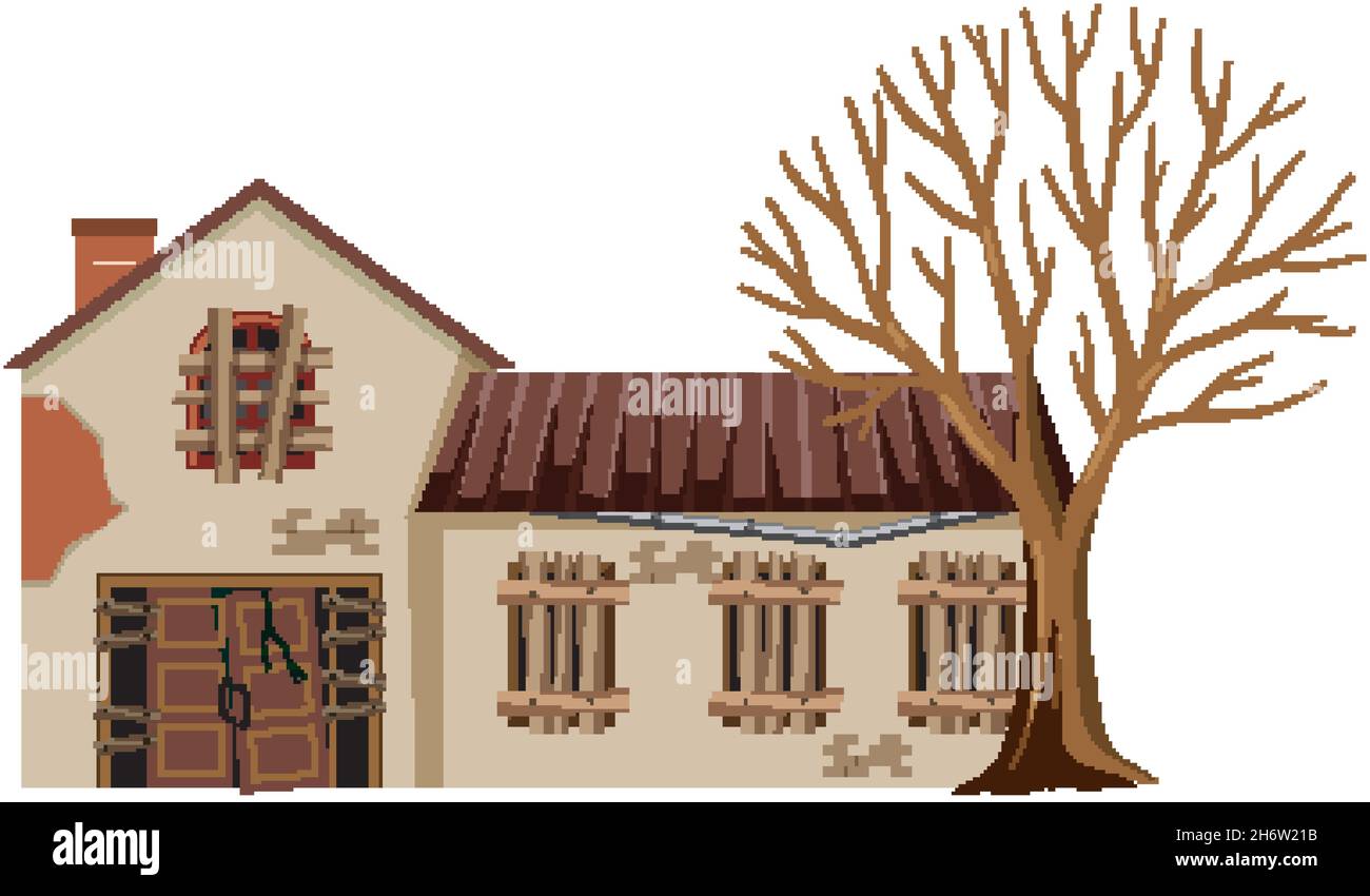 Verlassene Haus auf weißem Hintergrund Illustration Stock-Vektorgrafik ...