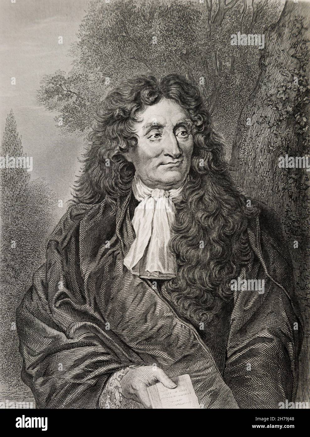 Portrait de Jean de la Fontaine (1621-1695) poete francais - Gravure du ...