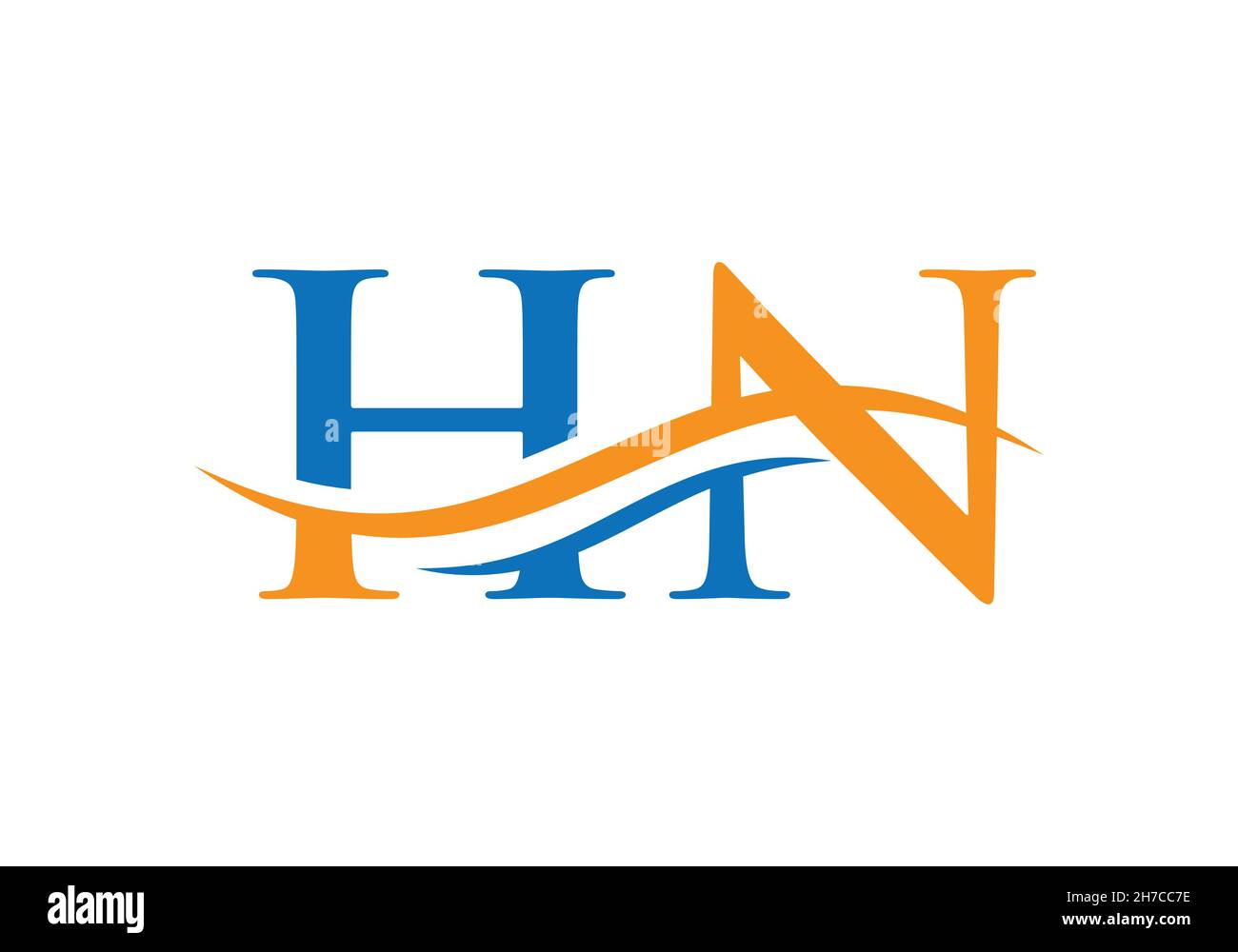 HN Logo Design-Vektor. HN-Logo mit Swoosh-Schriftzug. Ursprüngliche HN ...