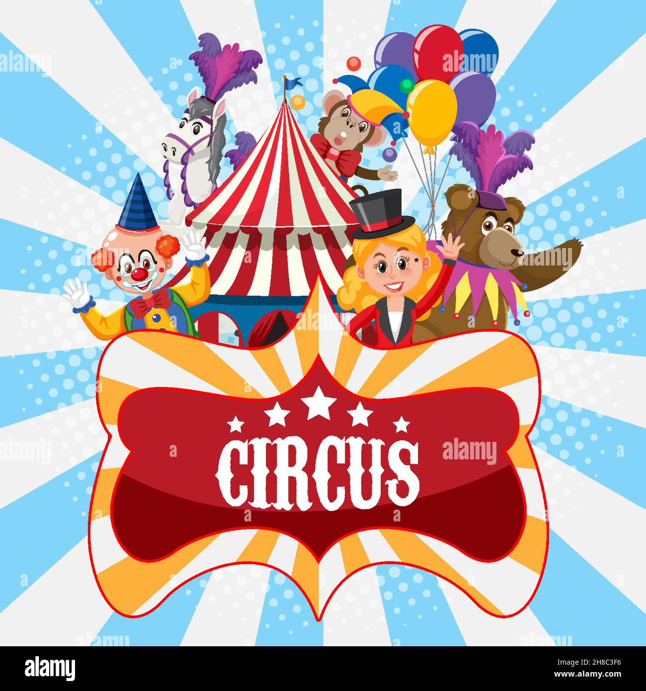 Zirkus Poster Design mit Zirkus Figuren Illustration Stock-Vektorgrafik ...