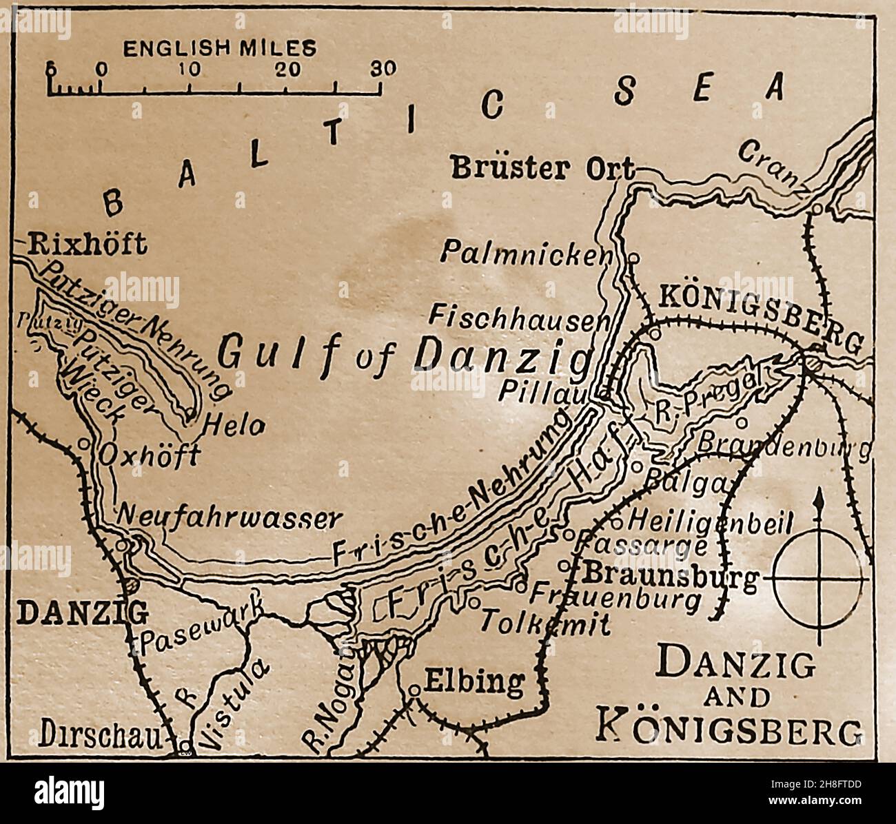 Eine frühe Karte der FREIEN STADT DANZIG, Konisberg (heute: Königsberg ...