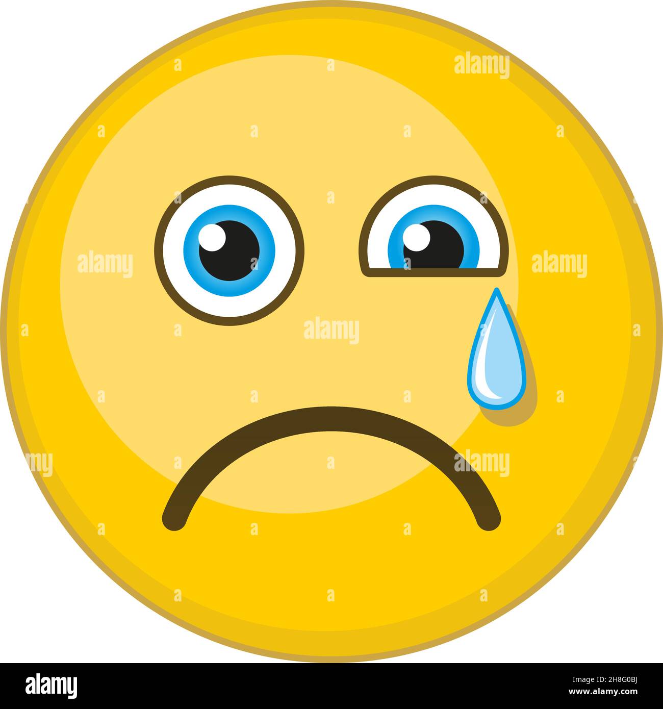 Weinende Emoji. Trauriges, rundes gelbes Gesicht mit tropfender Träne ...