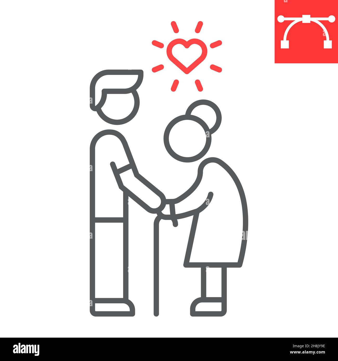 Ältere Menschen helfen Linie Symbol, Großmutter und Freiwilligenarbeit ...