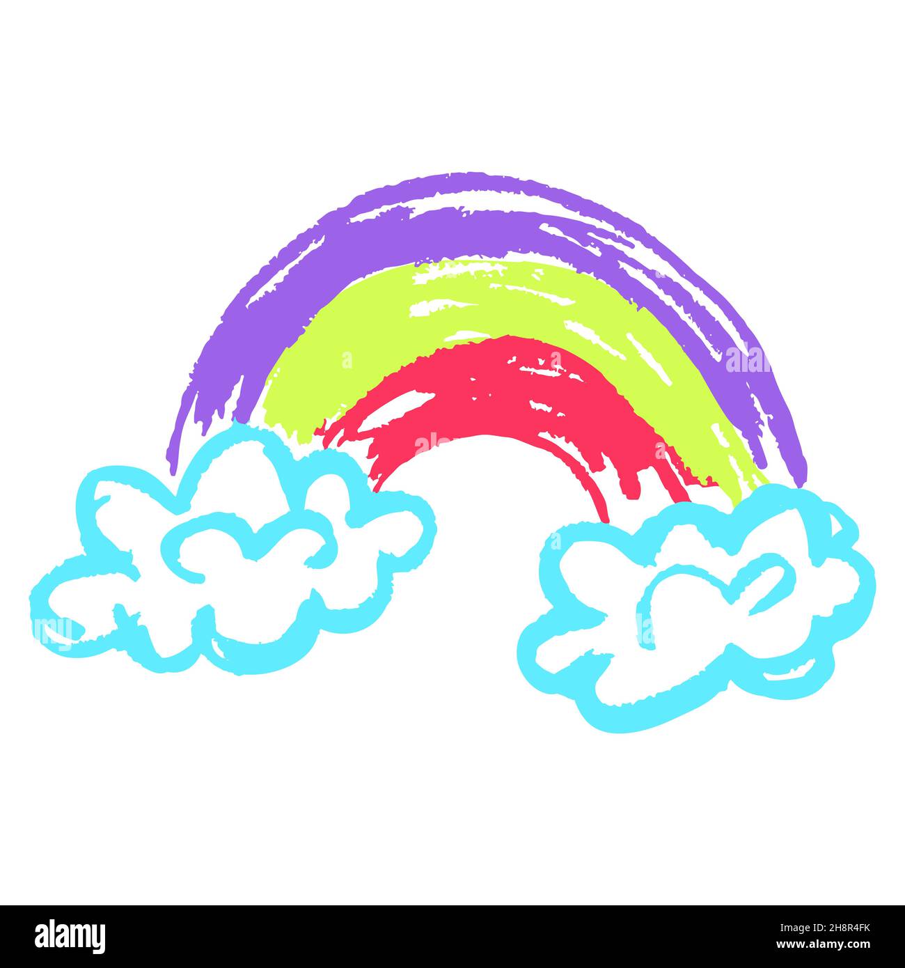 Regenbogen. Symbol im Handzeichnen-Stil. Zeichnen mit Wachsmalstiften ...