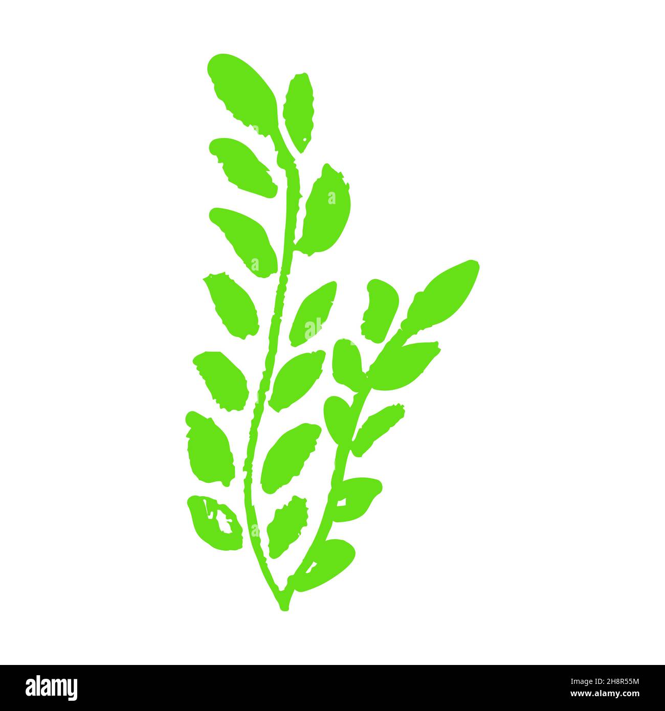 Seegras. Symbol im Handzeichnen-Stil. Zeichnen mit Wachsmalstiften ...