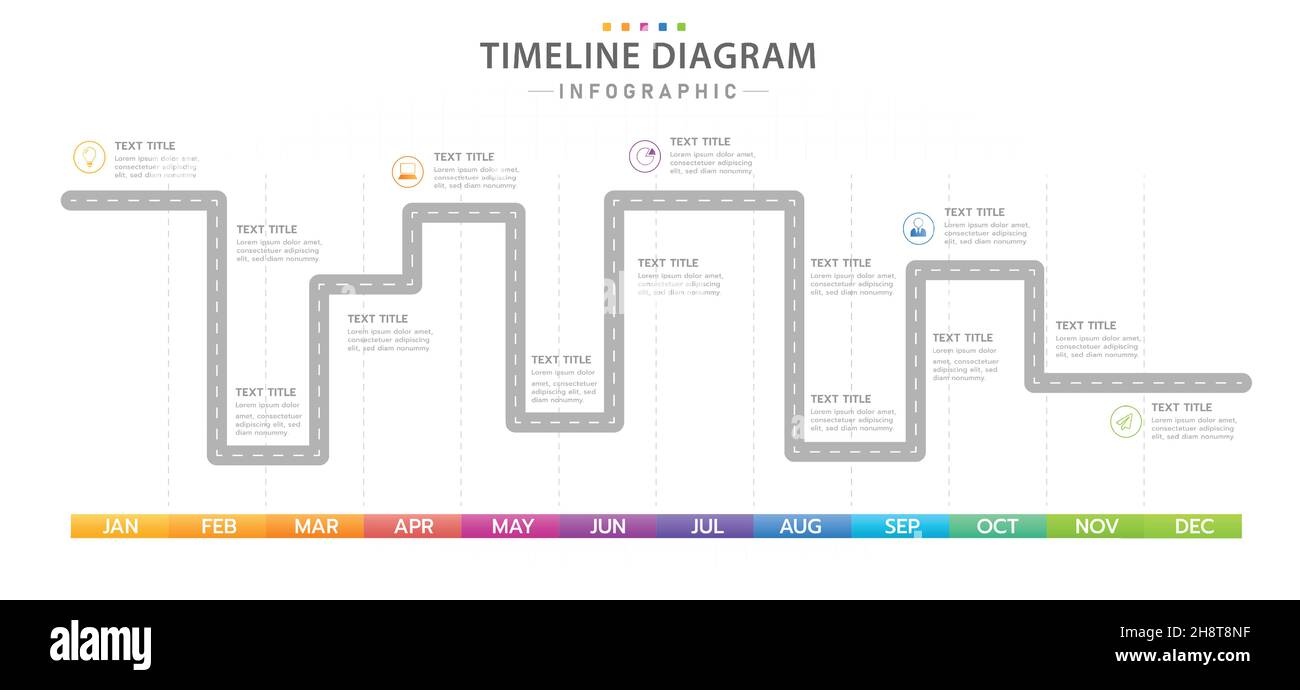 Infografik-Vorlage für Unternehmen. Monatliche moderne Zeitleiste mit ...