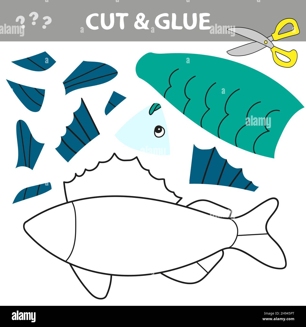 Cut and Leim - einfaches Spiel für Kinder. Verwenden Sie Schere und ...