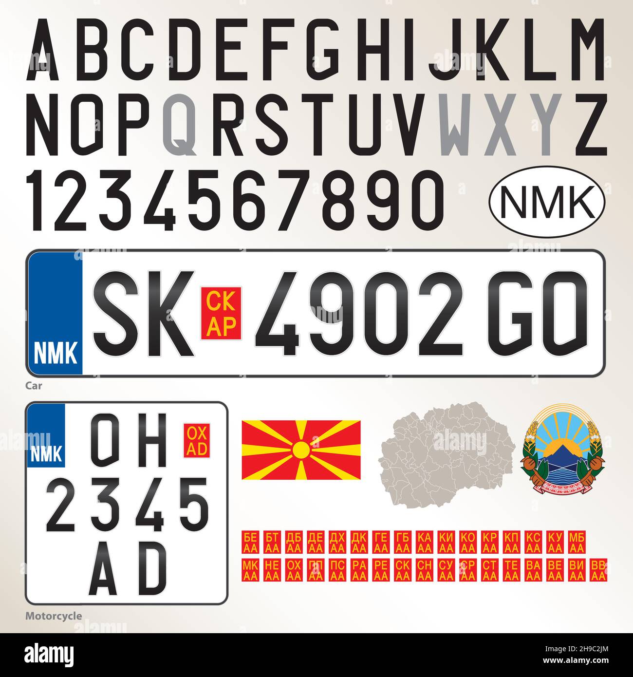 Nord-Mazedonien Kfz-Kennzeichen Muster, europäisches Land, Vektor ...