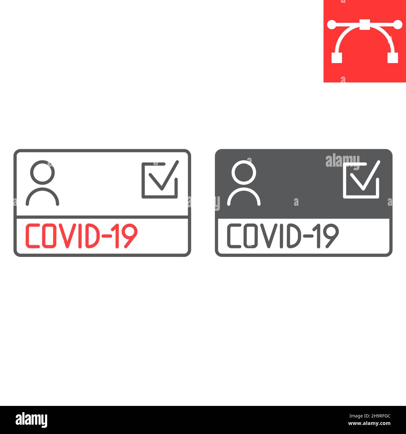 Covid-19 Impfpass-Linie und Glyphen-Symbol, Zertifikat und Coronavirus ...