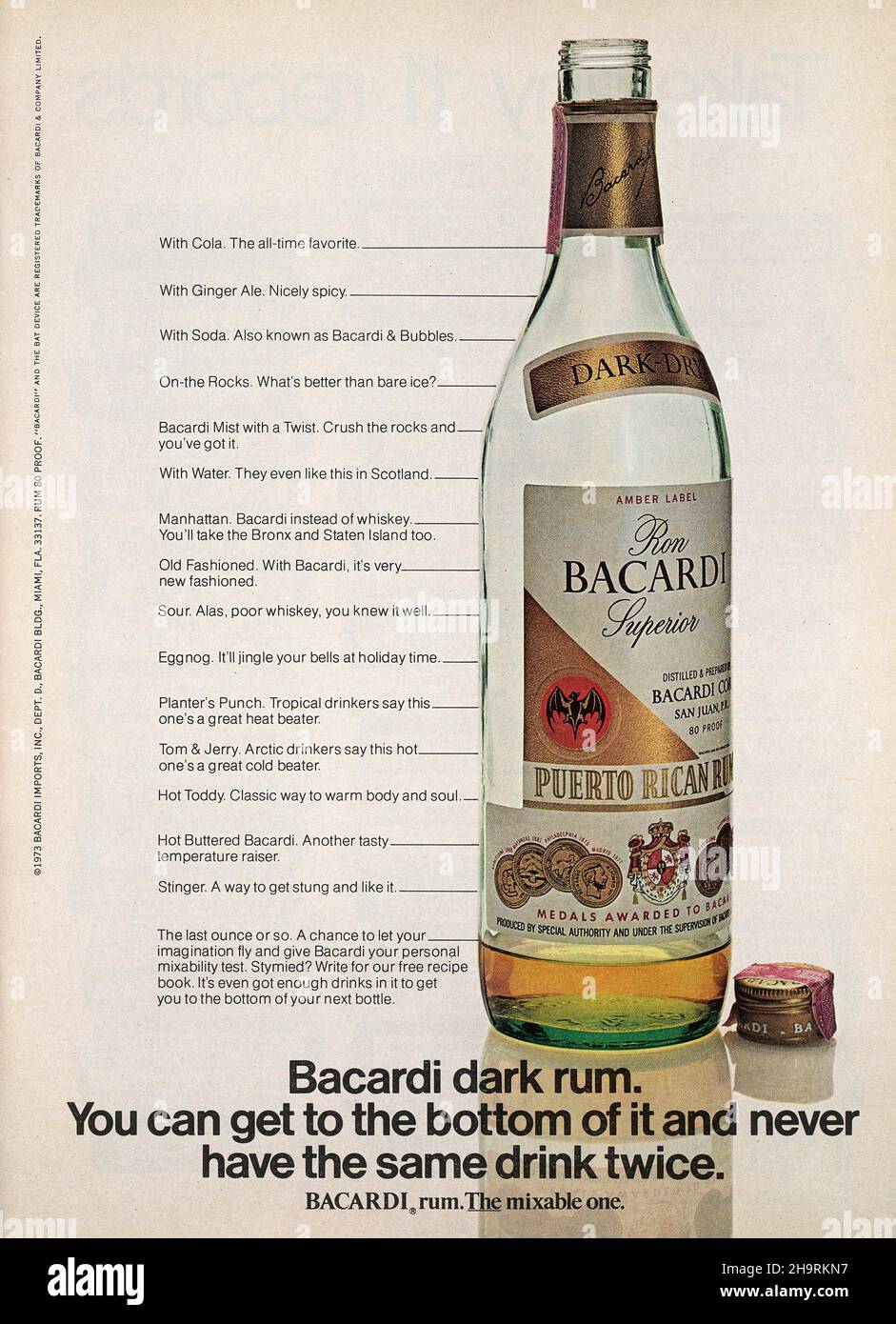 Dark Dry BACARDI Amber Label Rum Original 1974 Vintage Color Print ...
