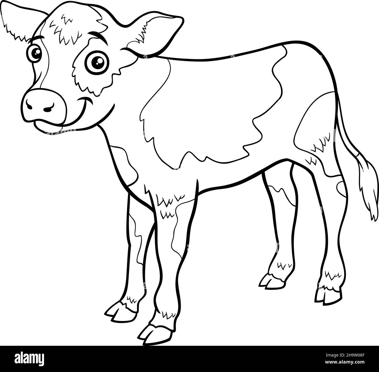 Schwarz-Weiß-Cartoon-Illustration von Kalb Bauernhof Tier Comic ...