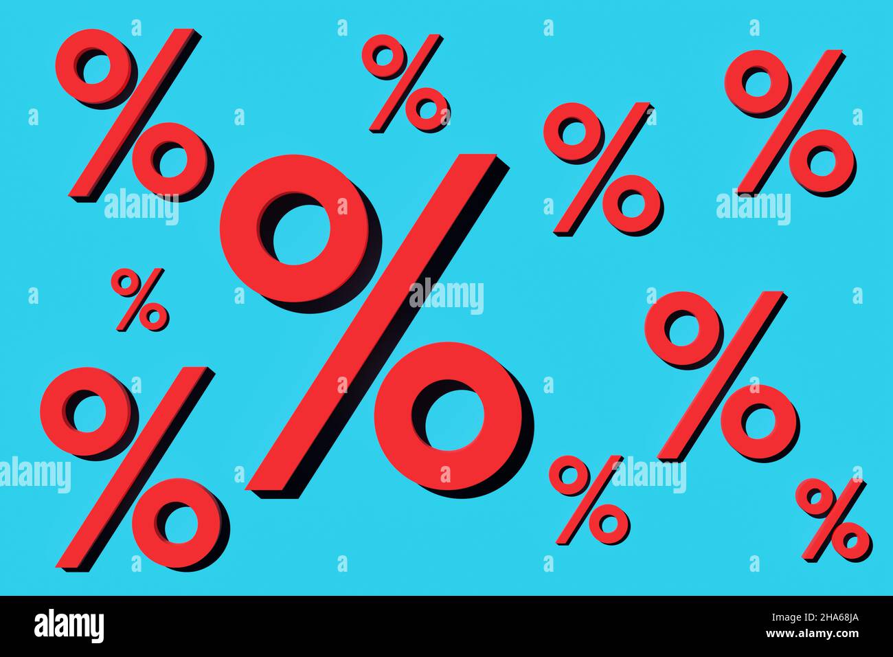Rote Prozentzeichen oder Symbole auf cyanblauem Hintergrund, Verkaufs ...