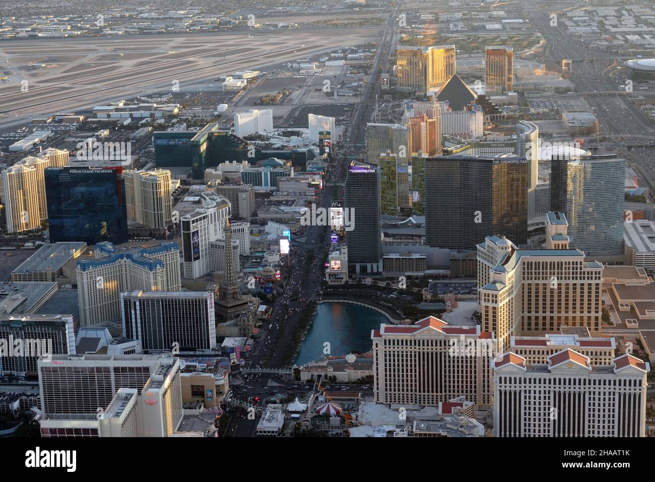Ein Blick aus der Vogelperspektive auf den Las Vegas Strip auf dem Las ...