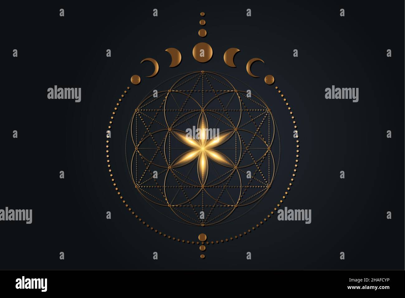 Mystische Blume des Lebens und Mondphasen, Heilige Geometrie. Goldsamen ...