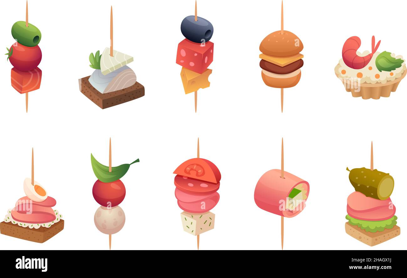 Party-Vorspeise. Verschiedene Snacks kanappen und sandten für Buffet ...