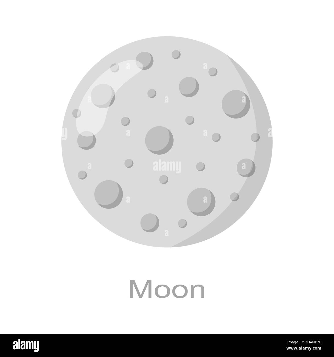 Mond-Symbol mit Namen isoliert auf weißem Hintergrund. Erdsatellit ...
