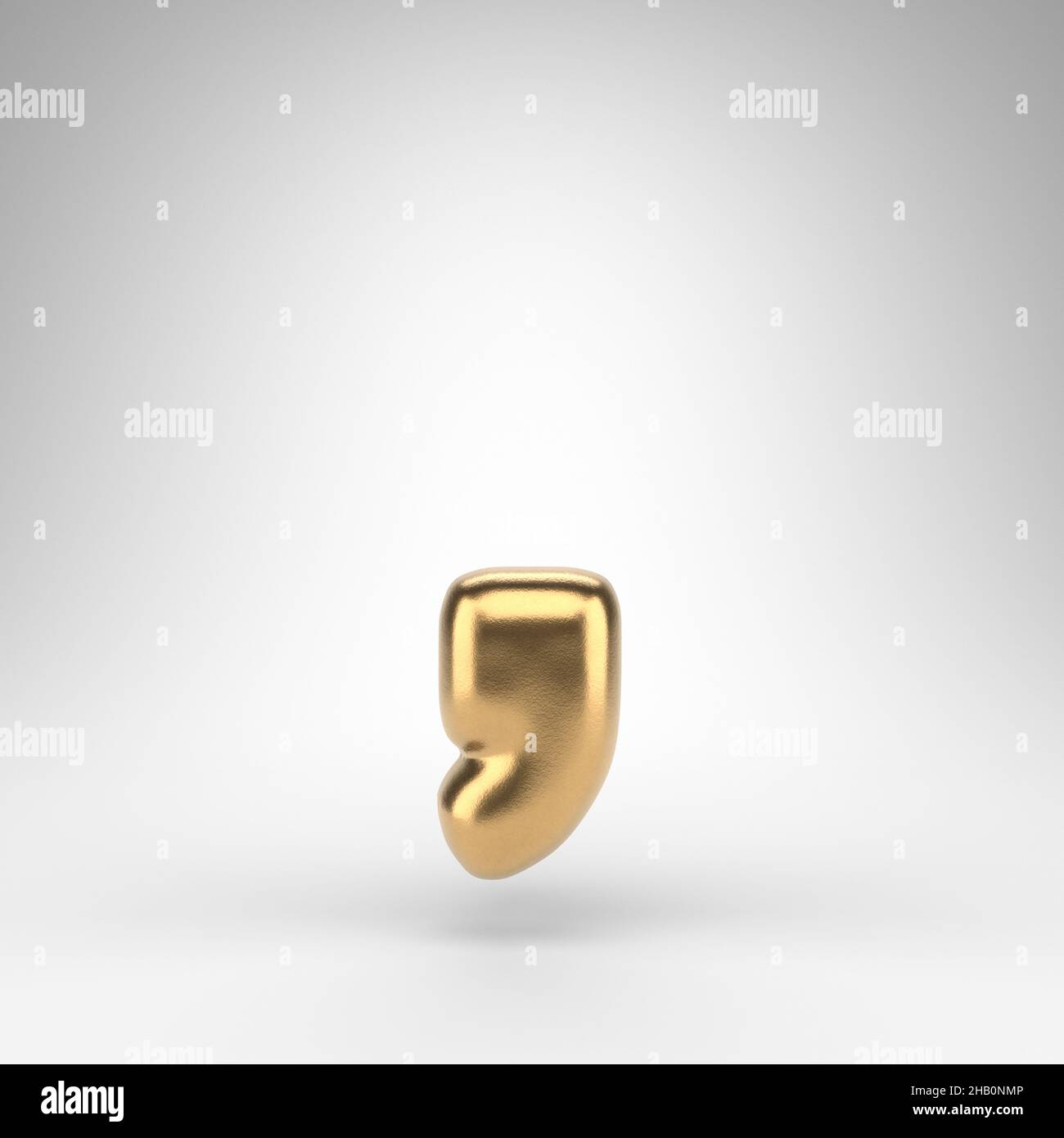 Koma-Symbol auf weißem Hintergrund. Goldenes 3D gerendertes Schild mit ...