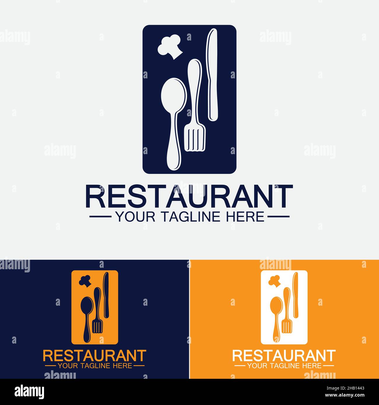 Restaurant-Logo mit Löffel und Gabel-Symbol, Menü-Design Food Drink ...