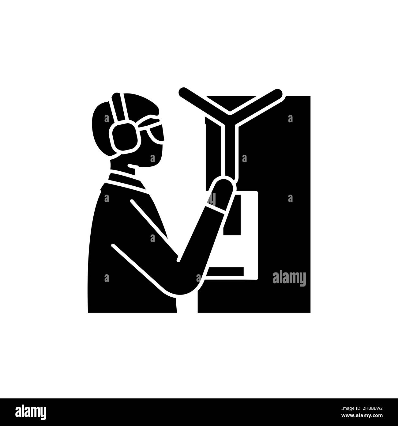 Worker verwendet das Symbol für die farbige Linie der Maschine ...