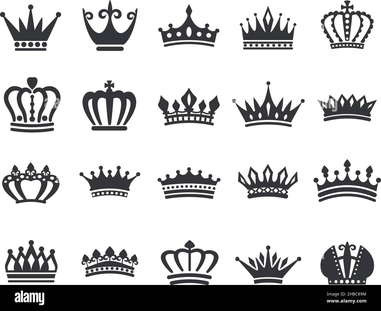 König Kronen Symbol Silhouette, Königin Tiara, königliche Krone Logo ...