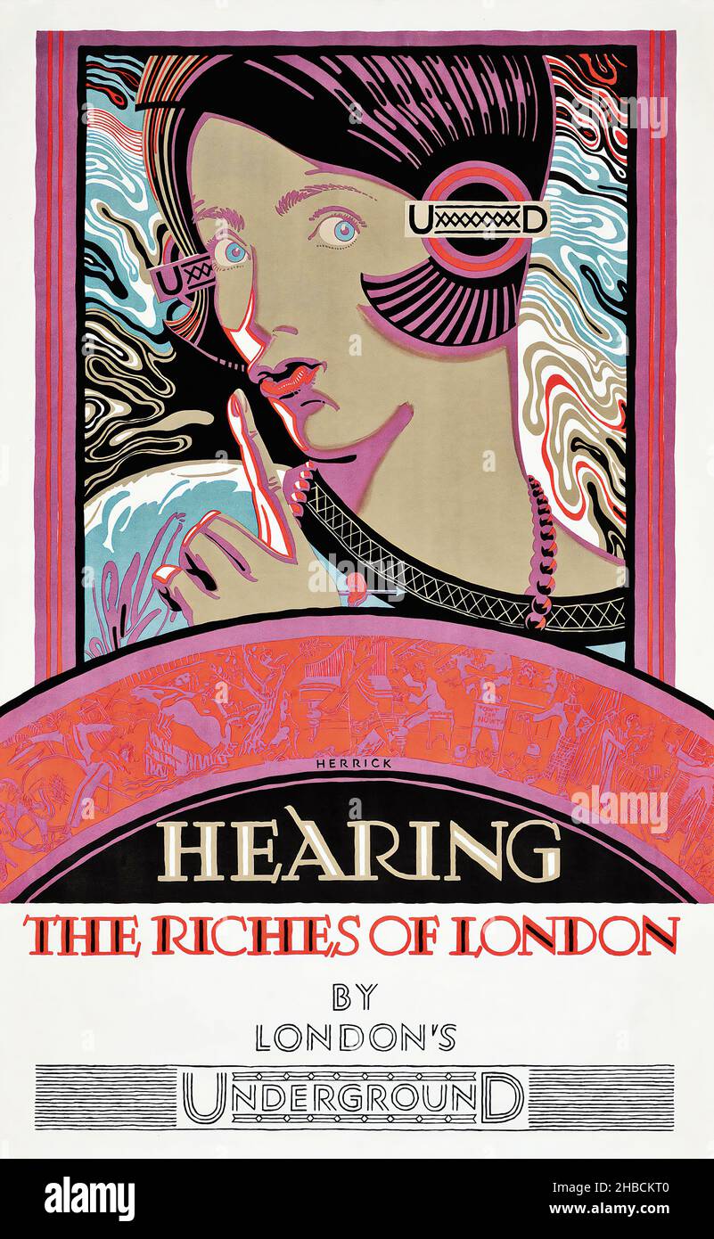 Vintage-Werbung für London Transit System, London Underground. Hearing ...