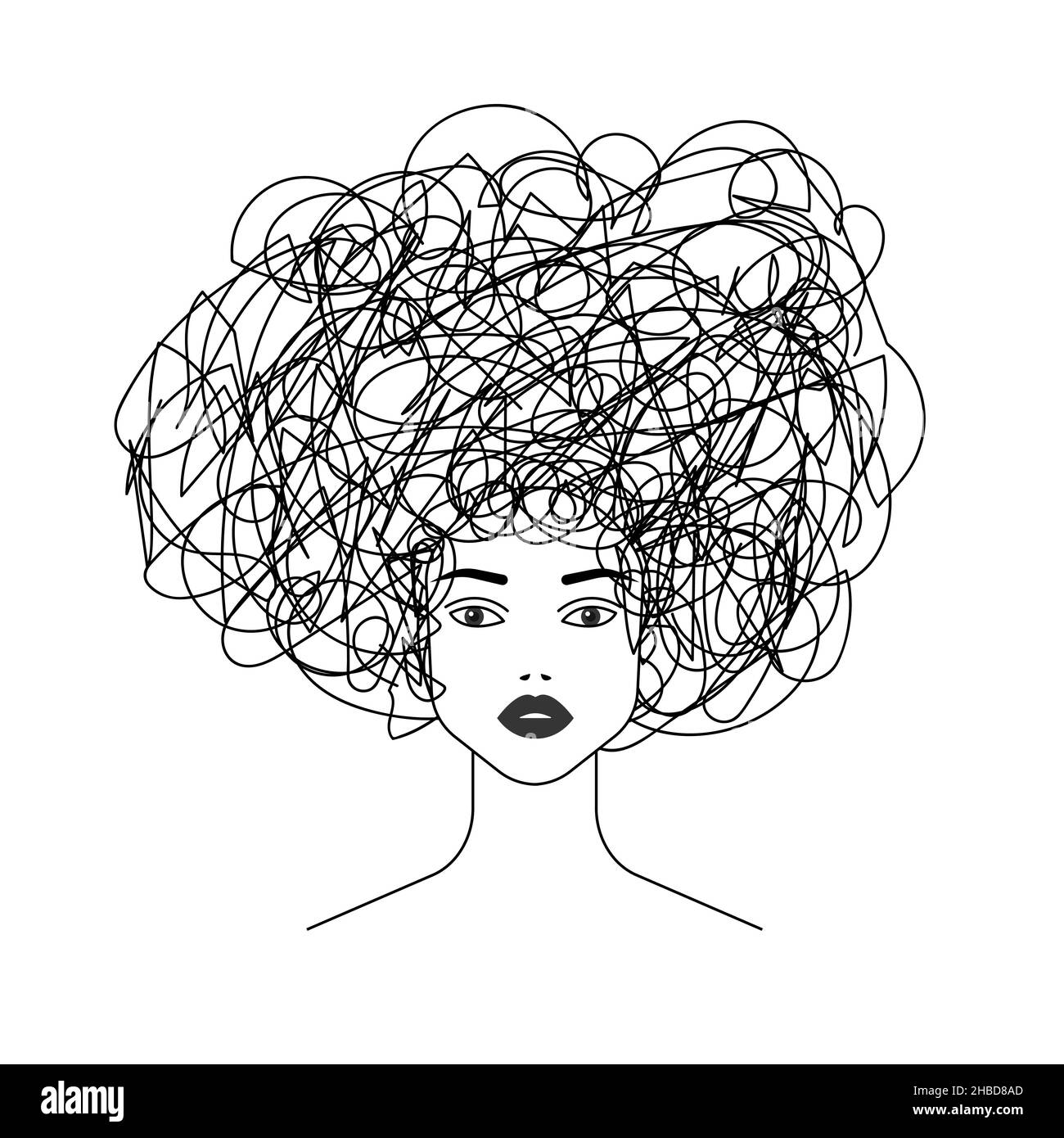 Chaos im Kopf der Frau. Angst, Depression, schlechte Gedanken Symbol ...