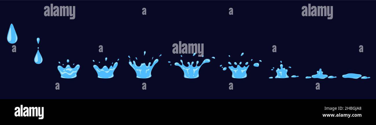 Cartoon Wassertropfen Spritzer und Wellen Animation Sprite Blatt ...
