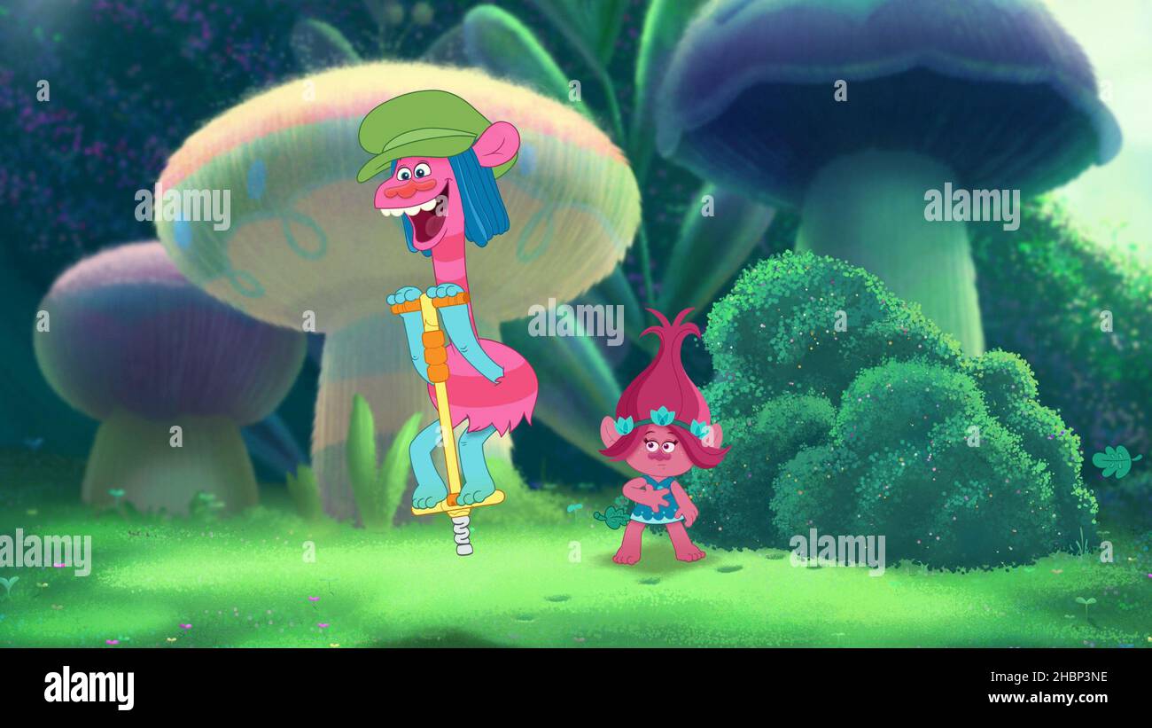 TROLLSTOPIA, (aka TROLLS TOPIA), von links: Cooper (Stimme: Ron Funches), Poppy (Stimme: Amanda ...