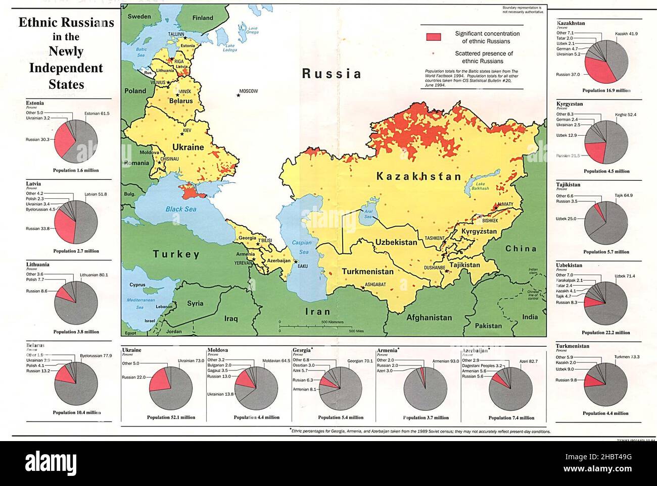 1994 Karte ethnischer Russen in der Gemeinschaft unabhängiger Staaten ...
