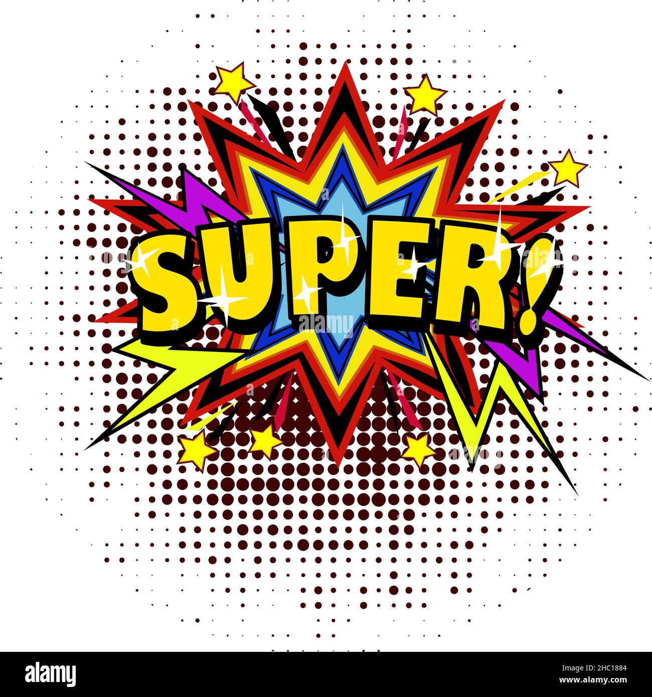 Vektor-Schriftzug Pop Art Zeichen super. Soundeffekte mit Comic-Text ...