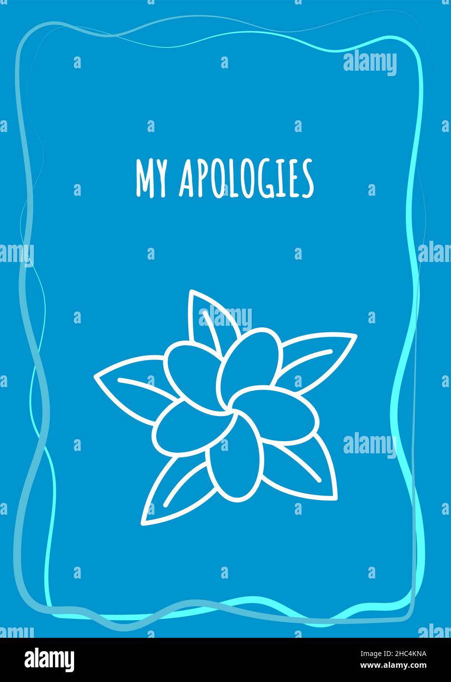 Meine Entschuldigung blaue Postkarte mit linearem Glyphen-Symbol Stock ...