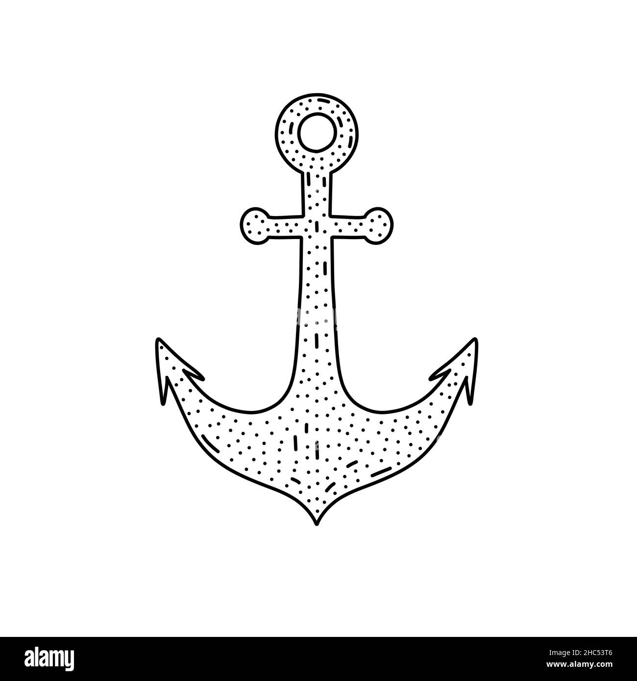 Handgezeichnetes Ankersymbol im Doodle-Stil. Cartoon Anker Vektor ...