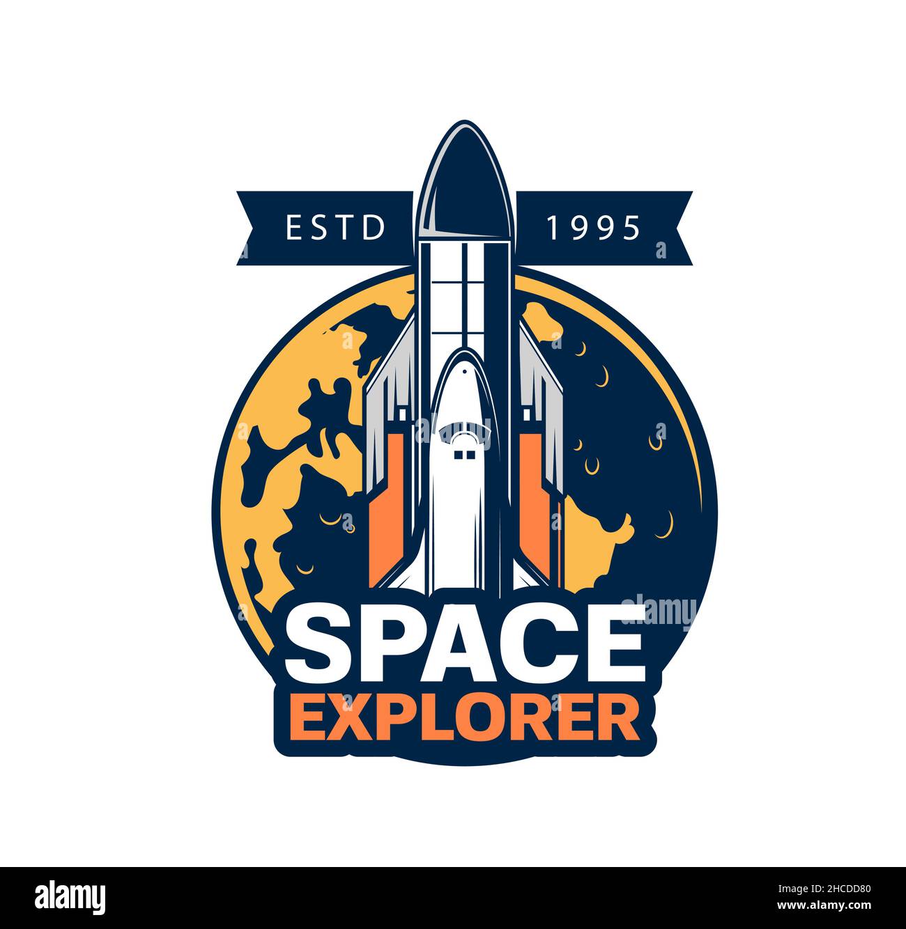 Raumschiff-Symbol, Weltraumforscher Rakete zu Planeten, Vektor-Shuttle ...