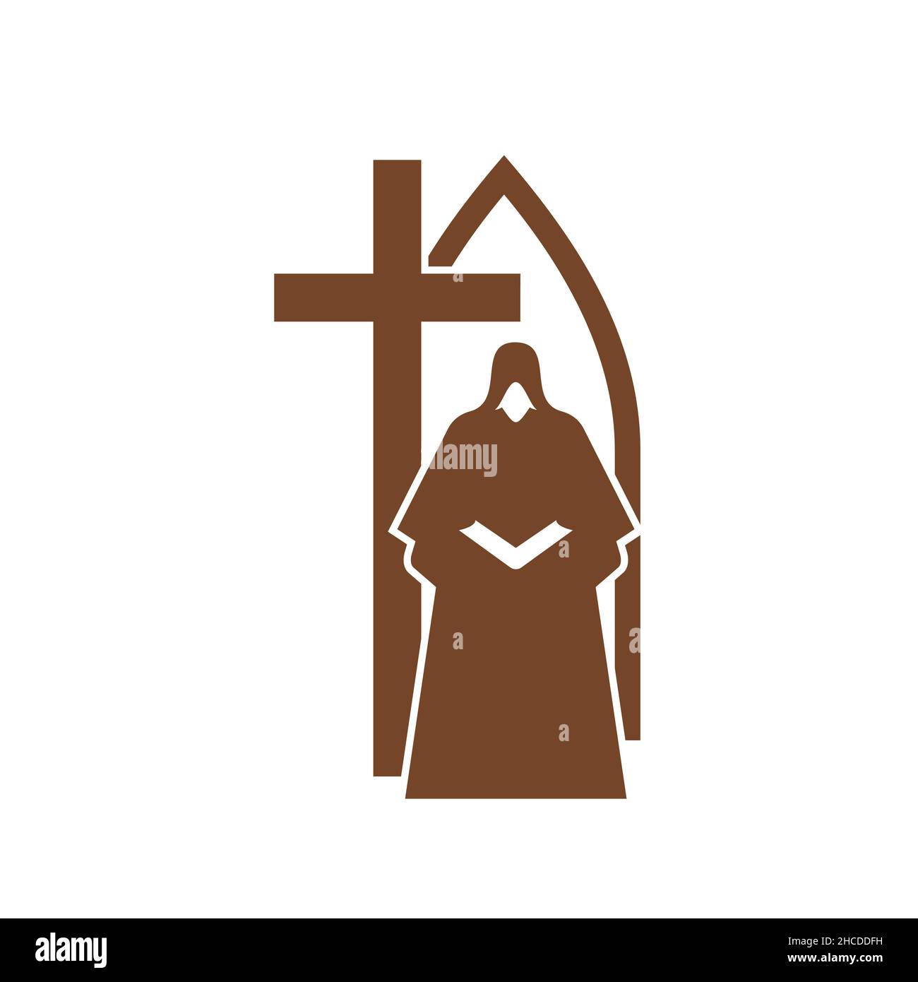 Christentum Religion Ikone, Priester mit Kreuz und Kirche, katholische oder orthodoxe religiöse ...