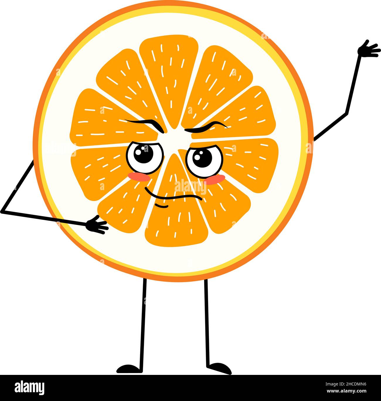 Orange Charakter mit Emotionen des Helden, tapferes Gesicht, Arme und ...