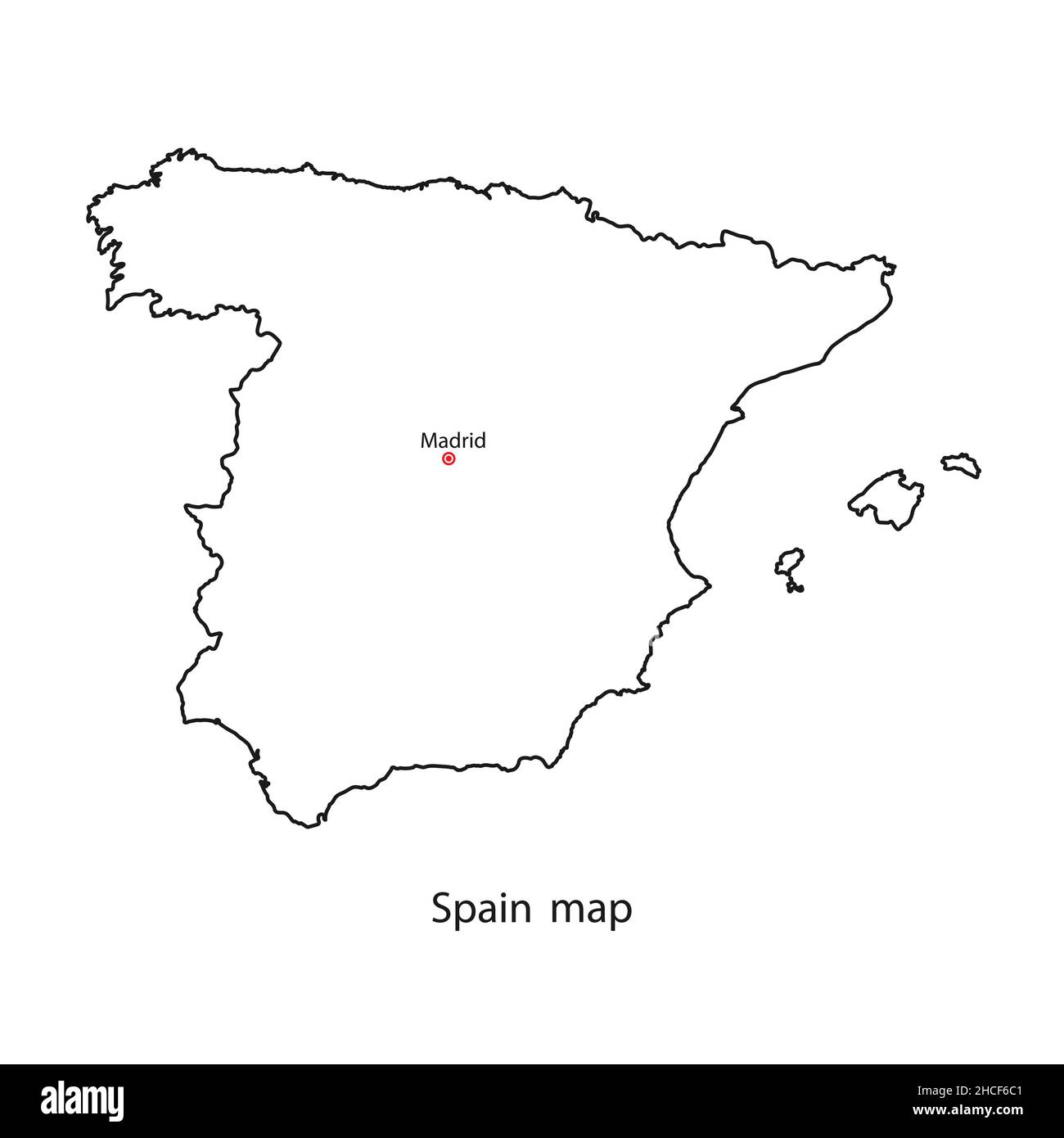 Spanien Weltkarte Land Umriss in schwarzer Kontur. Vektorgrafik Stock ...