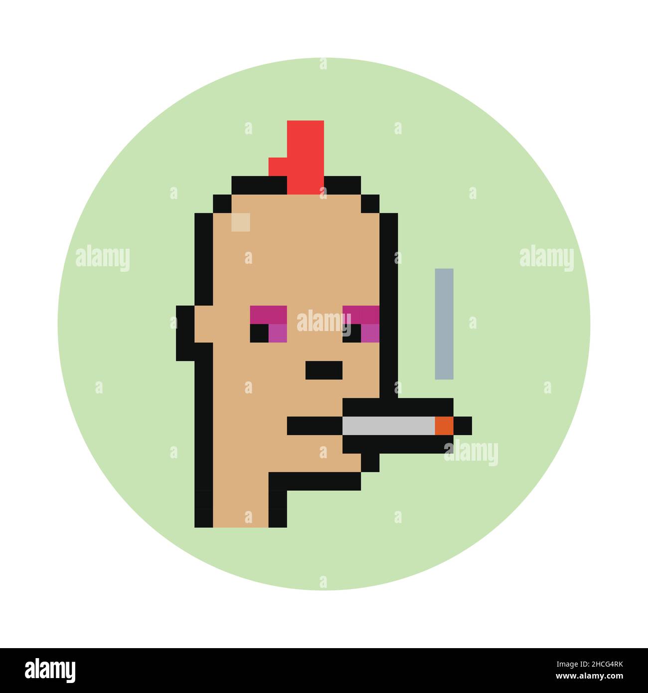 Cryptopunk rauchender Punk mit rotem Haar Pixel Art NFT. Nicht ...