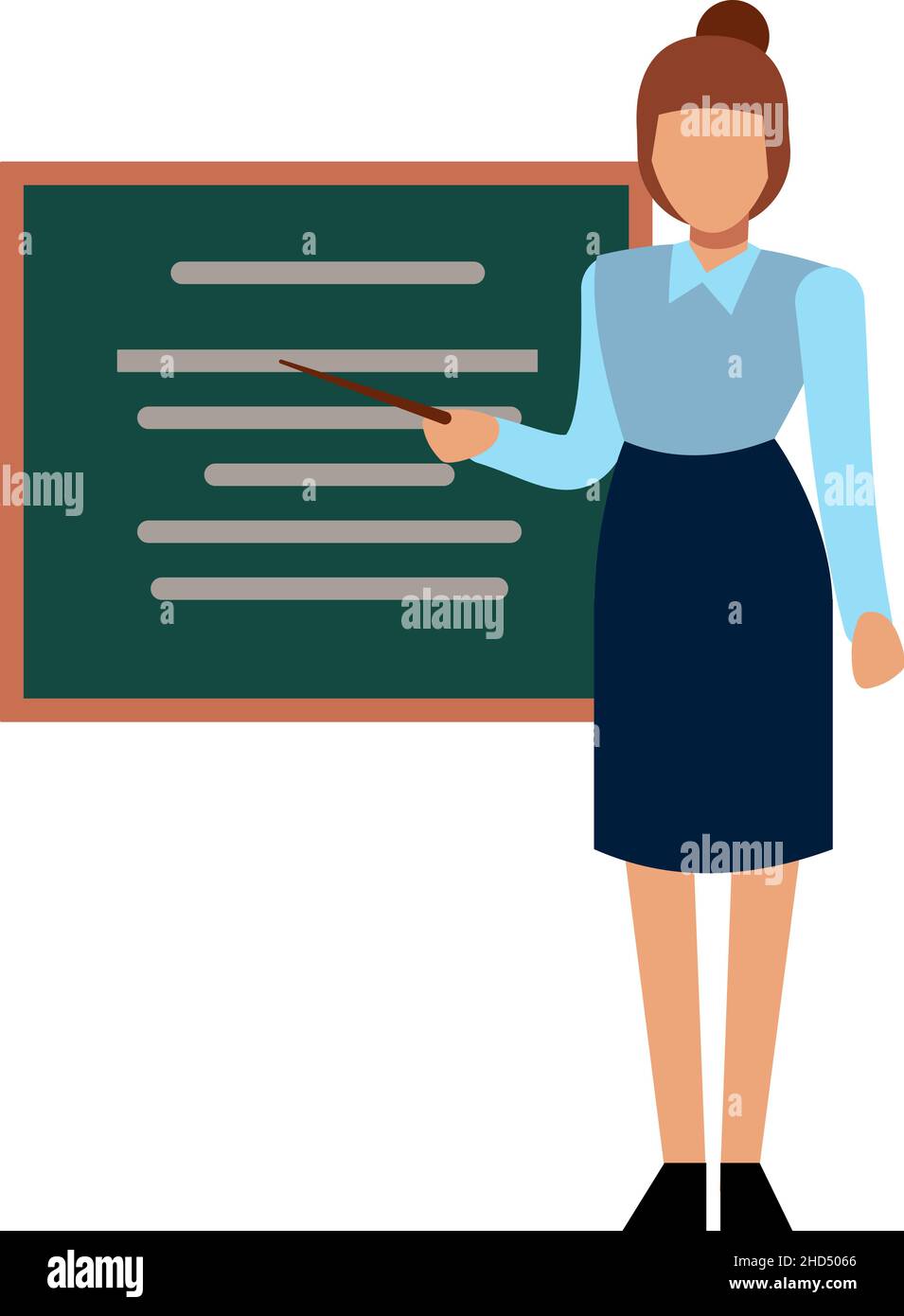 Lehrer-Symbol. Frau, die neben einer Tafel mit Stock steht Stock ...