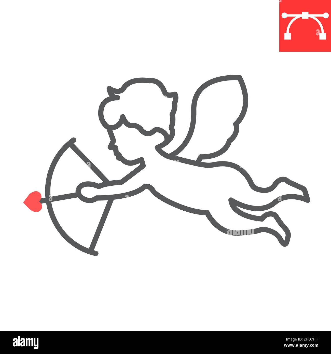 Amor Linie Symbol, Valentinstag und Engel, Amor hält Bogen Vektor ...